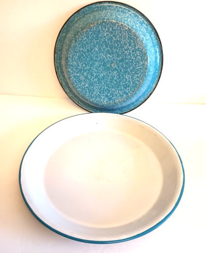 2 Vintage Blue Splatter Enamelware 11” and 9" Dish Pie Plate Pan | eBay