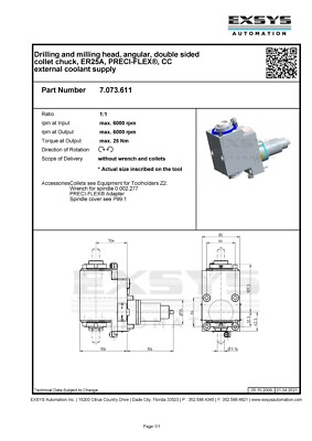 Live tool holder, angular, double sided collet chuck, ER25A, 7.073.611 ...