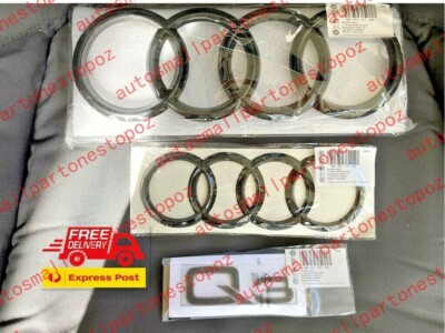 Audi Q3 Set Combo Front and Rear Gloss Black Badge Sticker RING RINGS ...