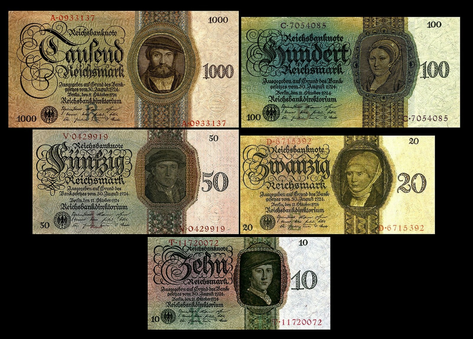 5 - 1000 Reichsmark - 1924-1945 Deutsche Reichsbank - 2 Ausgaben ...