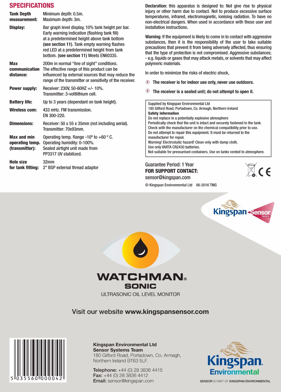 Kingspan Environmental Watchman Sonic Oil Level Monitor for sale online ...