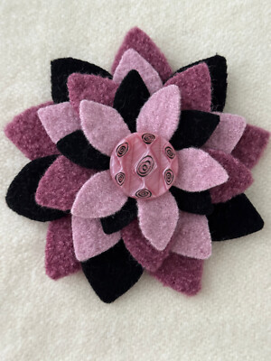 Wool Flower Brooch Pin with Vintage Button - Hand Sewn | eBay