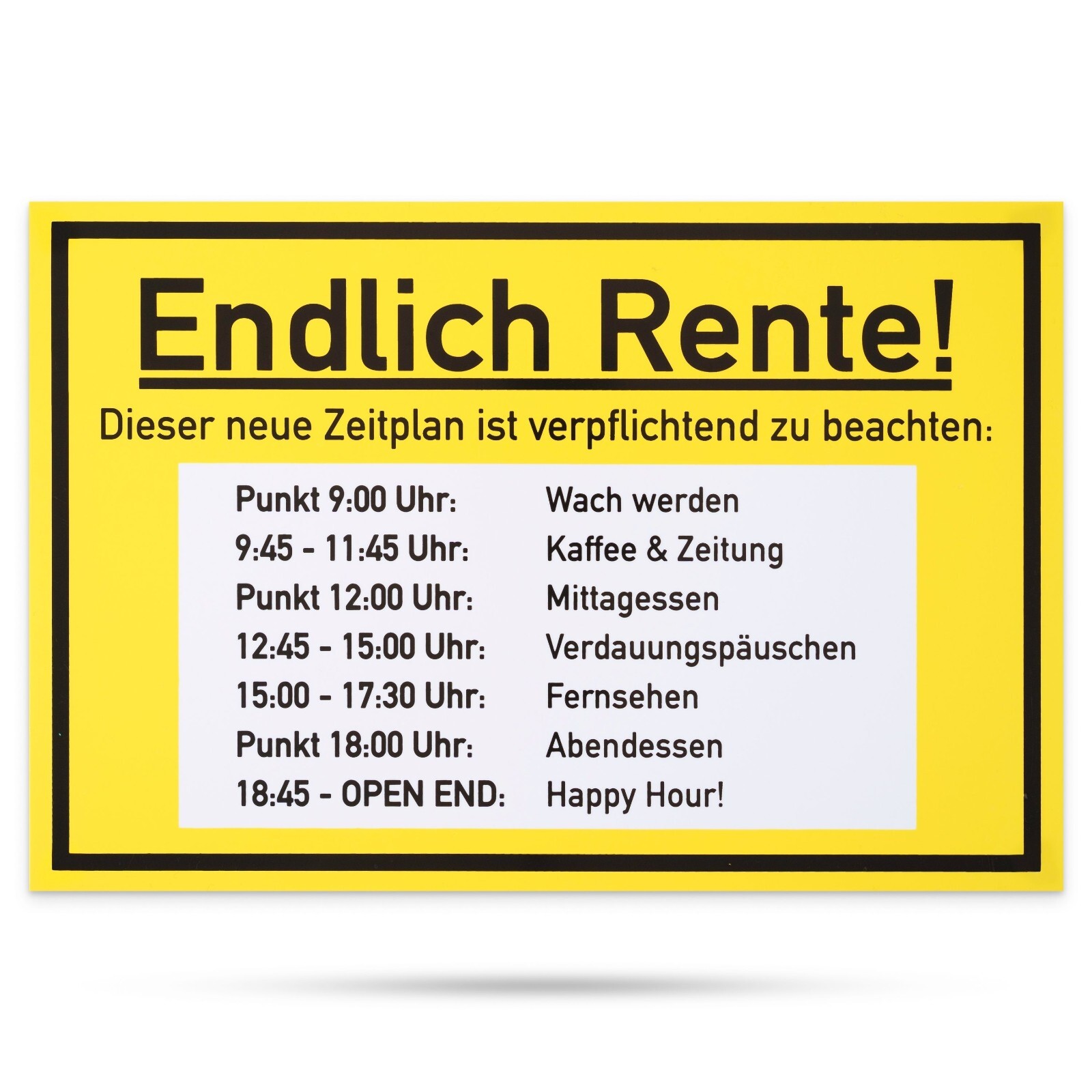 Endlich Rente Schild mit Tagesplanung Ruhestand Spaßschild ...
