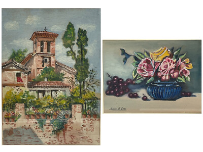 Manuel J Sodi Signed Oil On Board Two Spanish Paintings Floral Grapes ...
