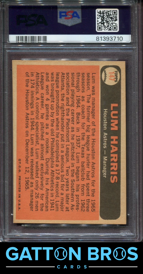 1966 Topps Lum Harris #147 PSA 6 EX-MT | eBay