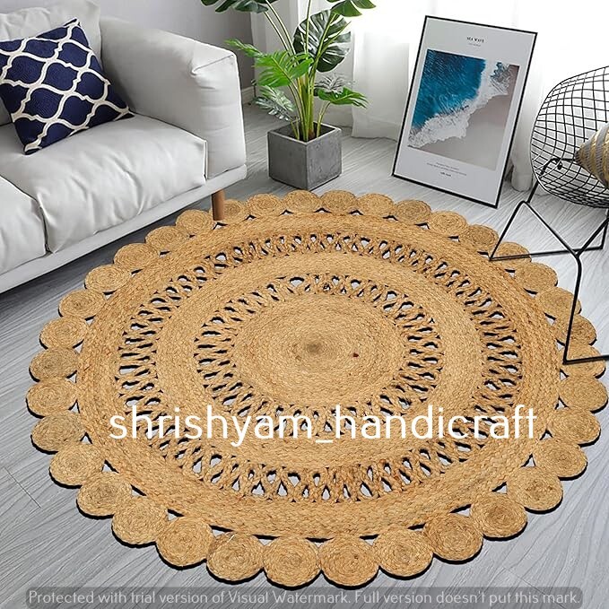 Rug Jute Round Beige Color Handmade Natural Jute Braided Farmhouse ...