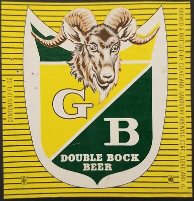 GB Bock Beer Bottle Label Cleveland Sandusky Brewing Co Ohio Billy Goat ...