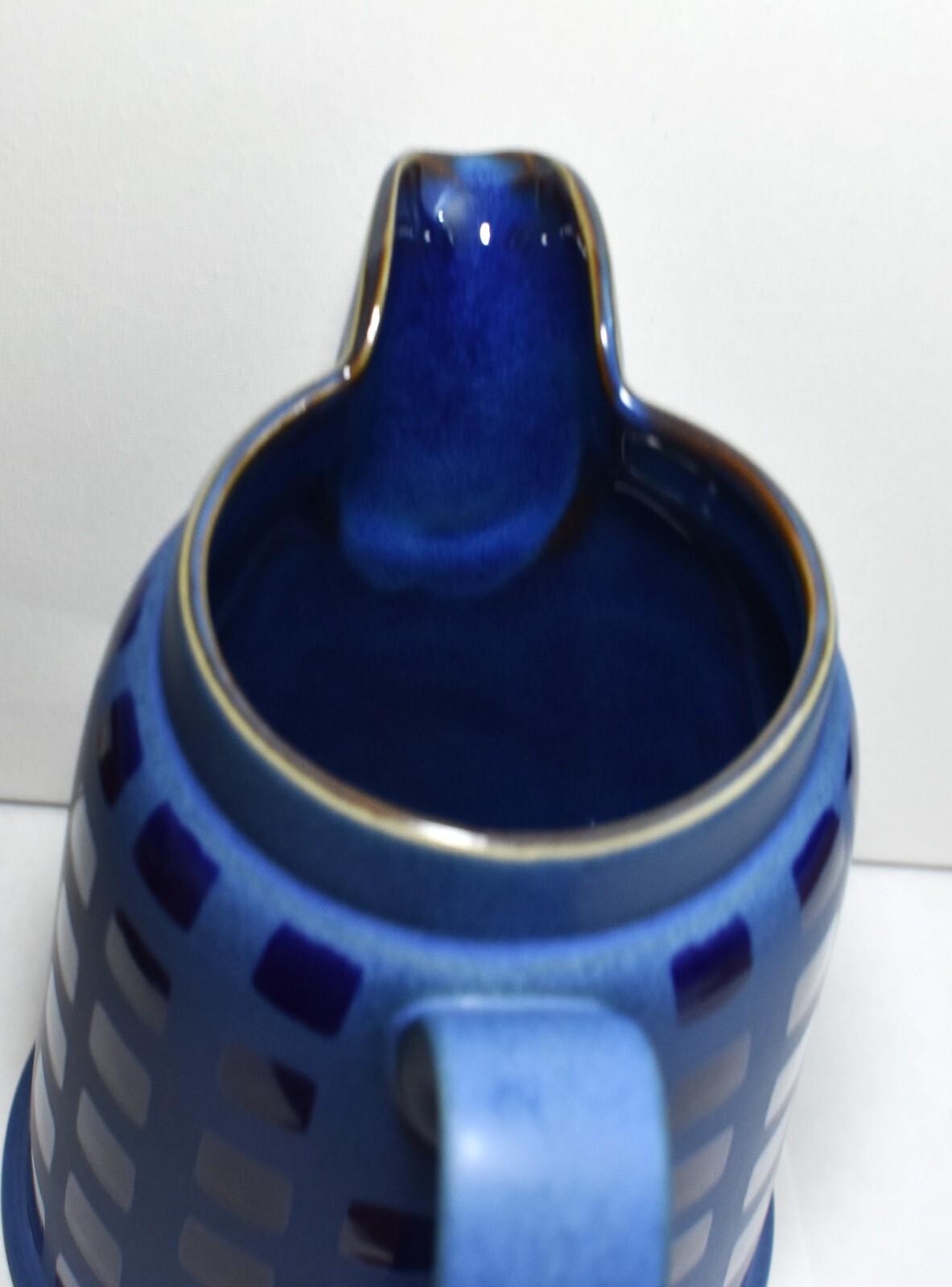 Denby England Handcrafted Pottery Pitcher Cobalt Blue Checked Reflex ...