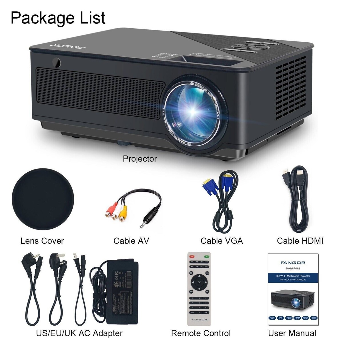 Fangor F-402 Multimedia Projector Wi-fi 1080p / 4K UHD Fangor F-402 Multimedia Projector Wi-fi 1080p / 4K UHD