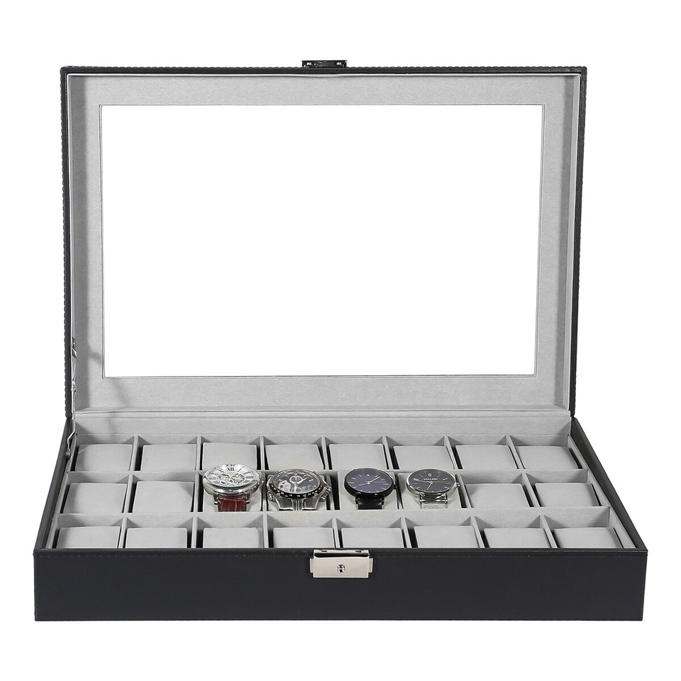 24 Slots Watch Box Watch Case Organizer Jewelry Storage with Large ...