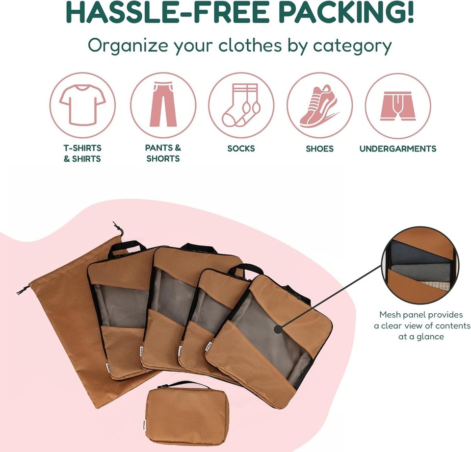Compression Packing Cubes, 6-Pack Expandable Travel Luggage Organizers ...