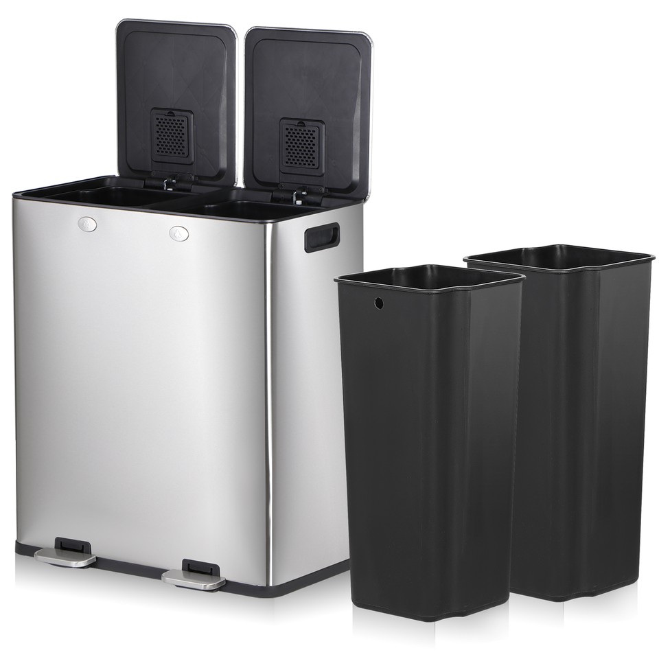 2×8 Gallon Dual Trash Can Rectangular Double Compartment Trash can for ...