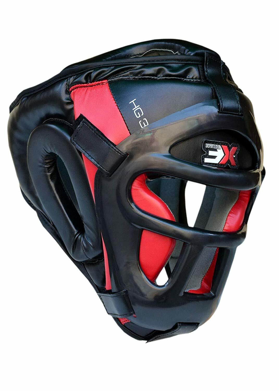 Boxing Head Guard By 3X Sports MMA Martial Art Headgear Face Protector ...