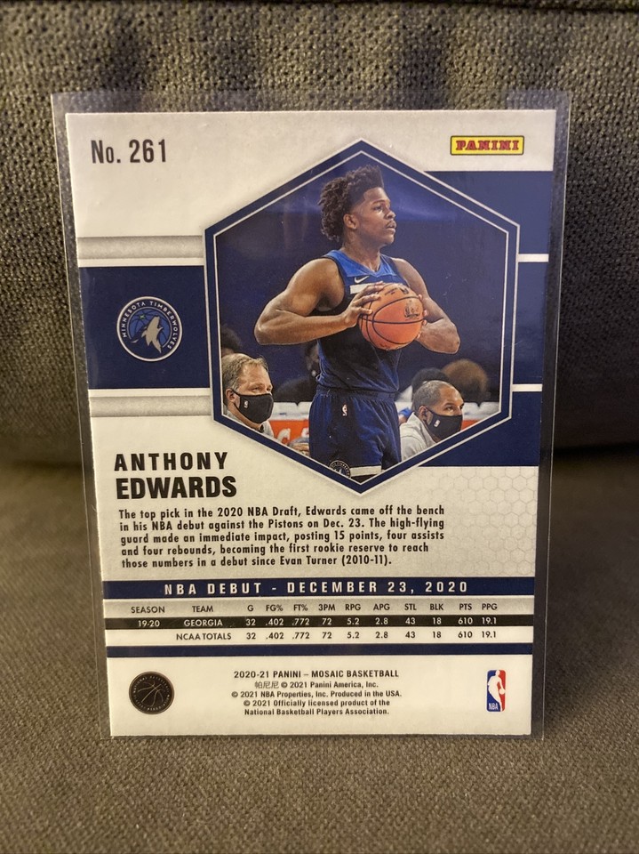 2020-21 Mosaic Anthony Edwards Rookie Card Peacock Choice No 261 NBA ...