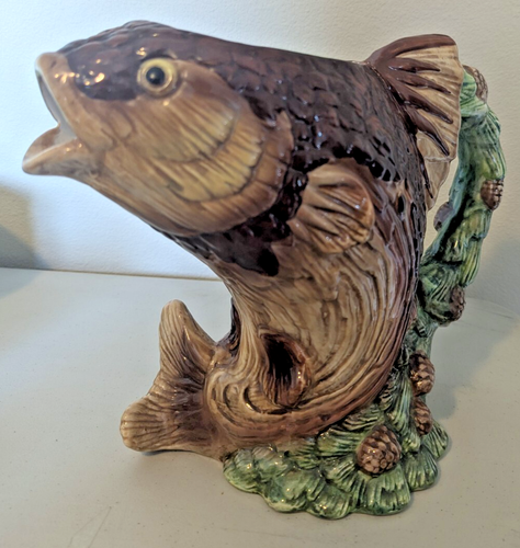 Huge Pacific Rim China Fish Ceramic Pitcher 9" Tall Brown and Green | eBay