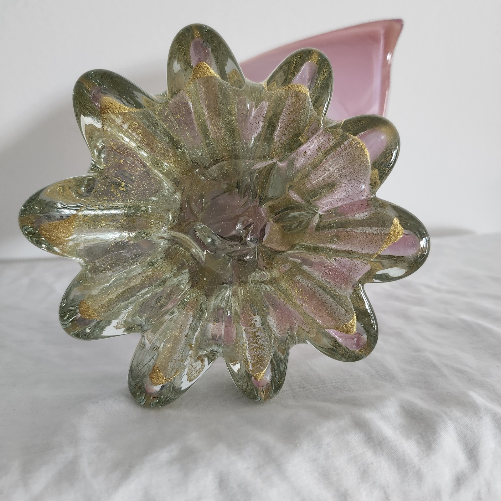 Archimede Seguso Italian Murano Pink Glass Pedestal Seashell Shell ...
