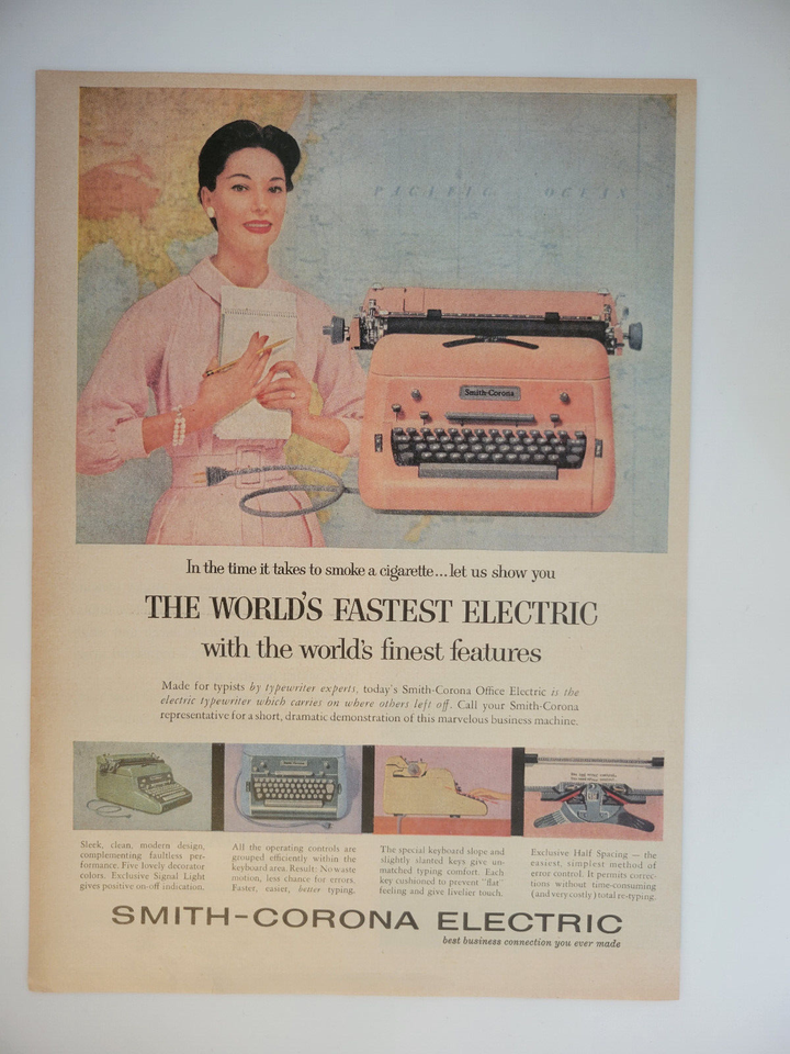 Smith-Corona Electric Typewriter Pastel Colors Original 1957 Time Ad ~7 ...