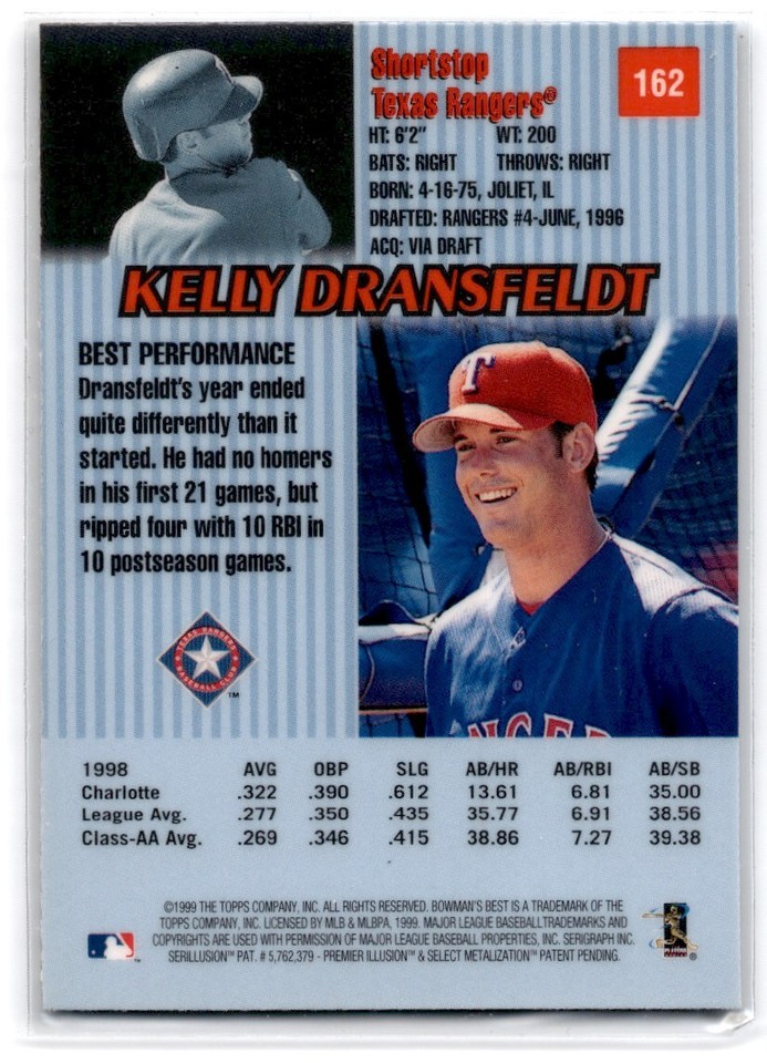 1999 Bowman's Best Kelly Dransfeldt RC Texas Rangers #162 | eBay