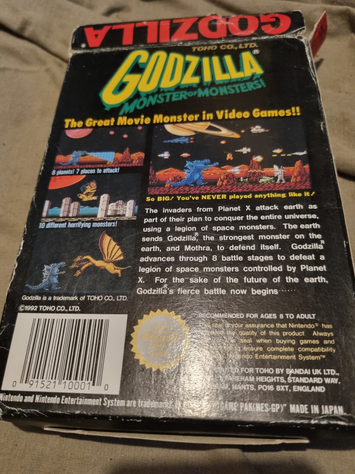 godzilla nes very rare complete with original box ,manual outer plastic ...