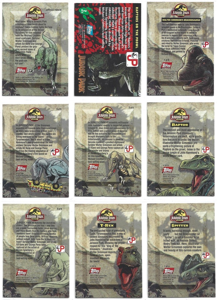 JURASSIC PARK CARD SET WALT SIMONSON TOPPS COMIC BOOK INSERTS 1992 READ ...