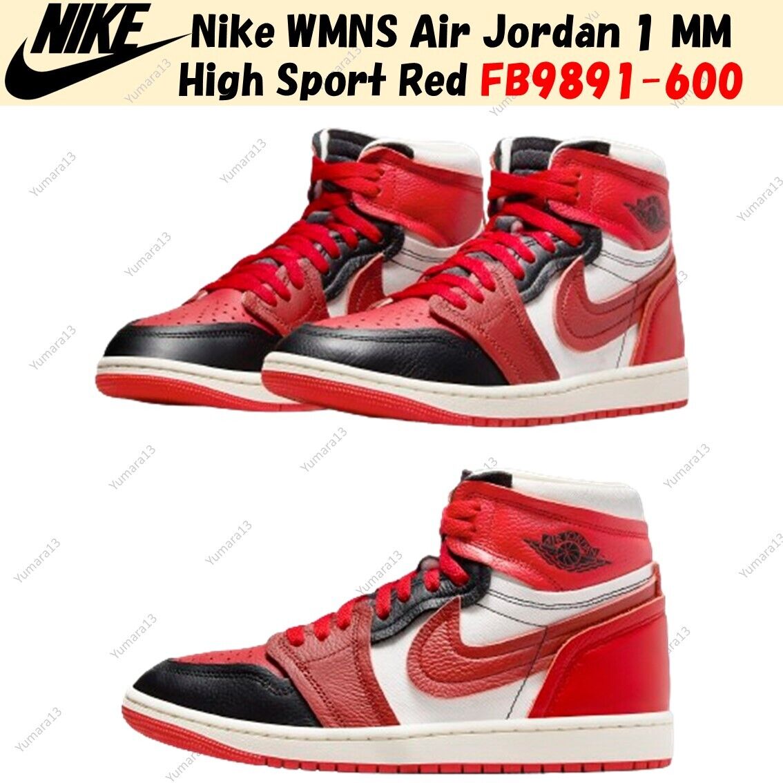 Nike WMNS Air Jordan 1 MM High Sport Red Black FB9891-600 Nike WMNS Air Jordan 1 MM High Sport Red Black FB9891-600
