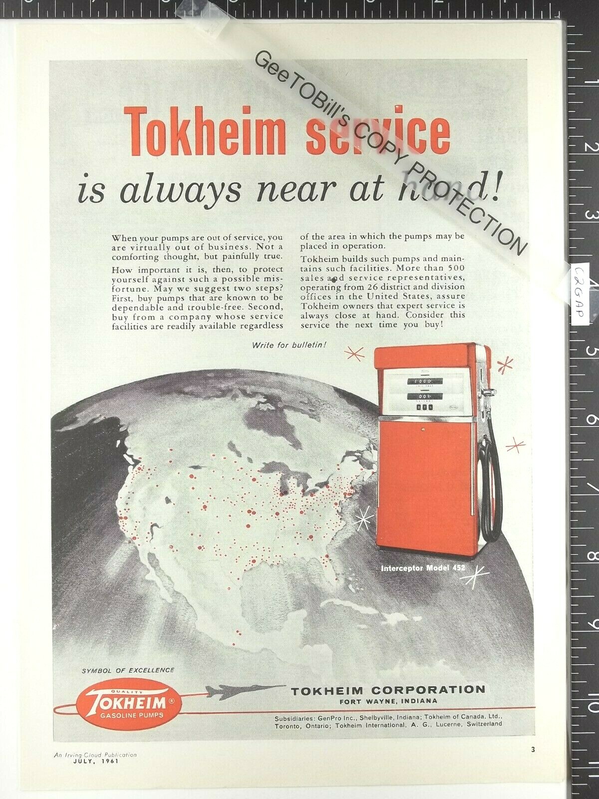 1961 Tokheim Gas Gasoline pump Interceptor Model 452 vintage ...