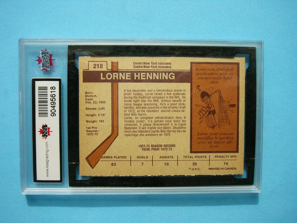 1973/74 O-PEE-CHEE NHL HOCKEY CARD #218 LORNE HENNING ROOKIE KSA 8.5 NM ...