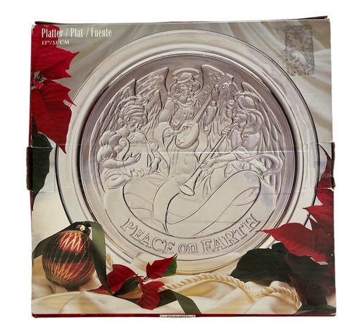 Indiana Glass 13 Inch Round Christmas Serving Platter Peace On Earth ...