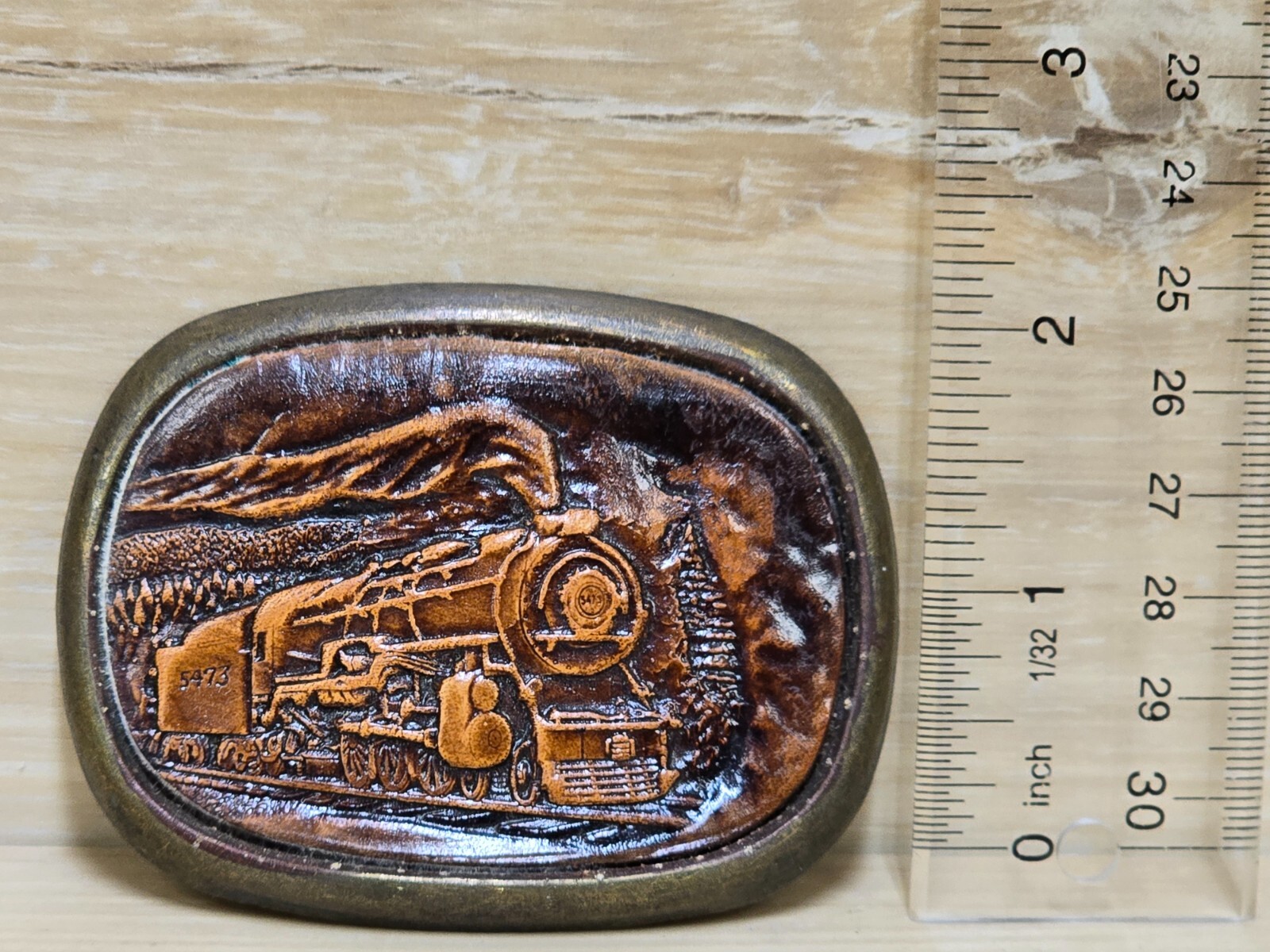 Vintage Locomotive Train Leather Hand Tooled Belt Buc… - Gem
