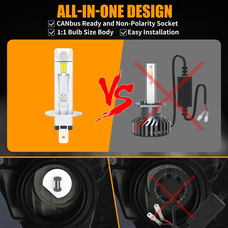 H1 4X LED Lights Bulbs High Low Beam Super Bright 6500K White ...