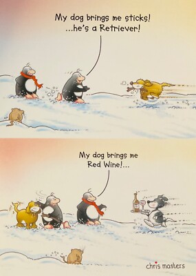 Funny Eric the Penguin Birthday Greeting Card ~ Eric’s Retriever Dog ...