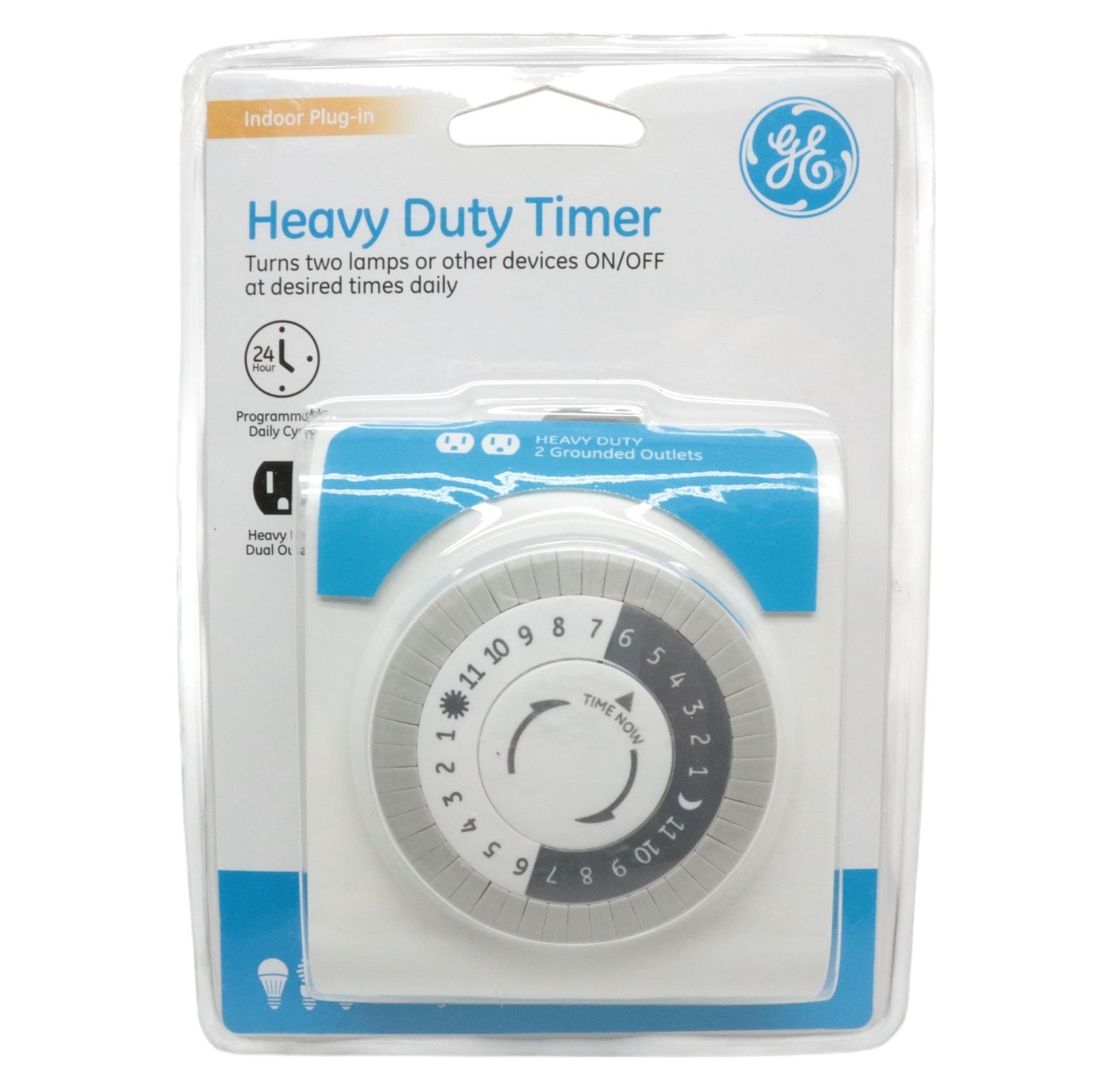 GE Heavy Duty Timer Programmable Grounded Indoor Plug-in with 2-Outlets ...