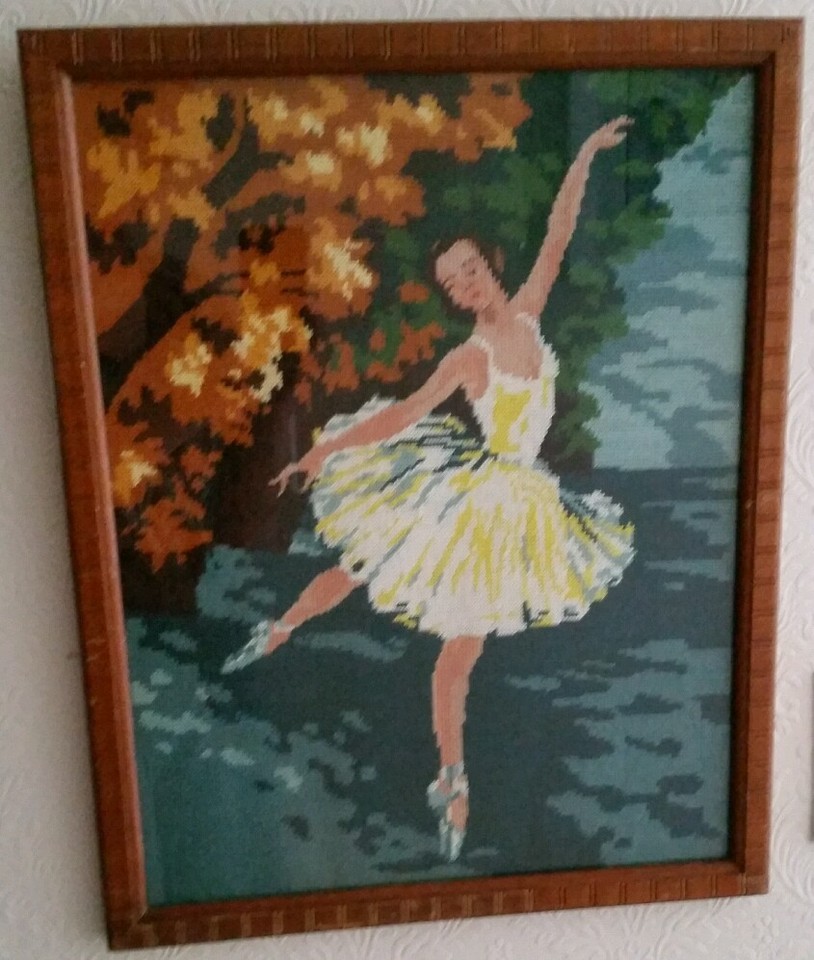 Royal Paris Completed Framed Needlepoint Ballerina Ballet Wood Frame ...
