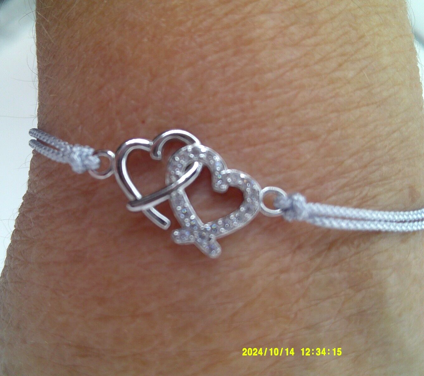Sterling Silver 925 Interlocked Double Hearts on a Silver Rope Bracelet ...