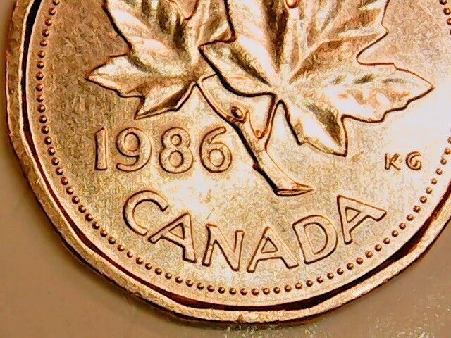 1986 Canada Cent BU Red Reverse Die-Crack Queen Elizabeth II Canadian ...