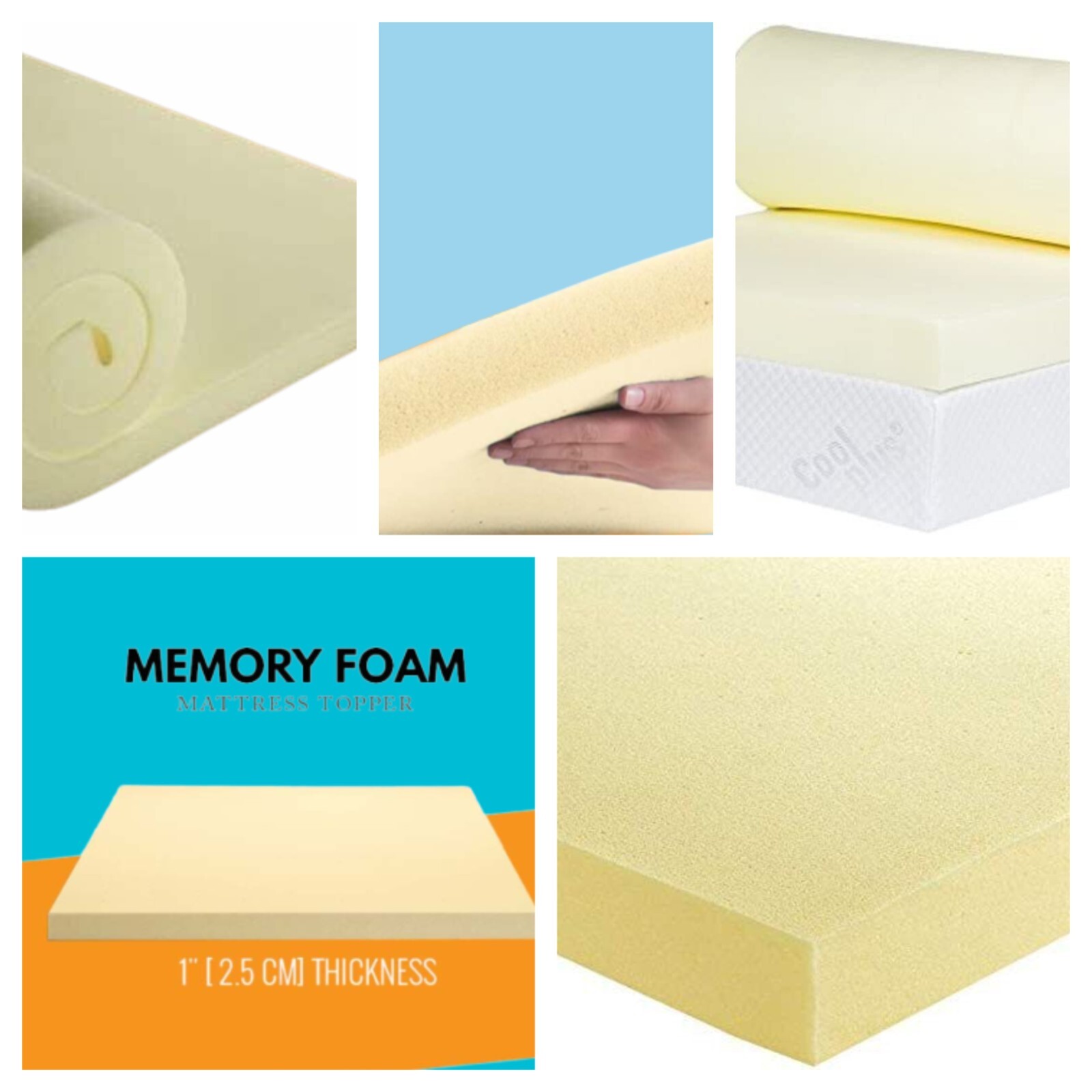 Memory Foam Mattress Topper 1” & 2” inch thick . Single, Small Double ...