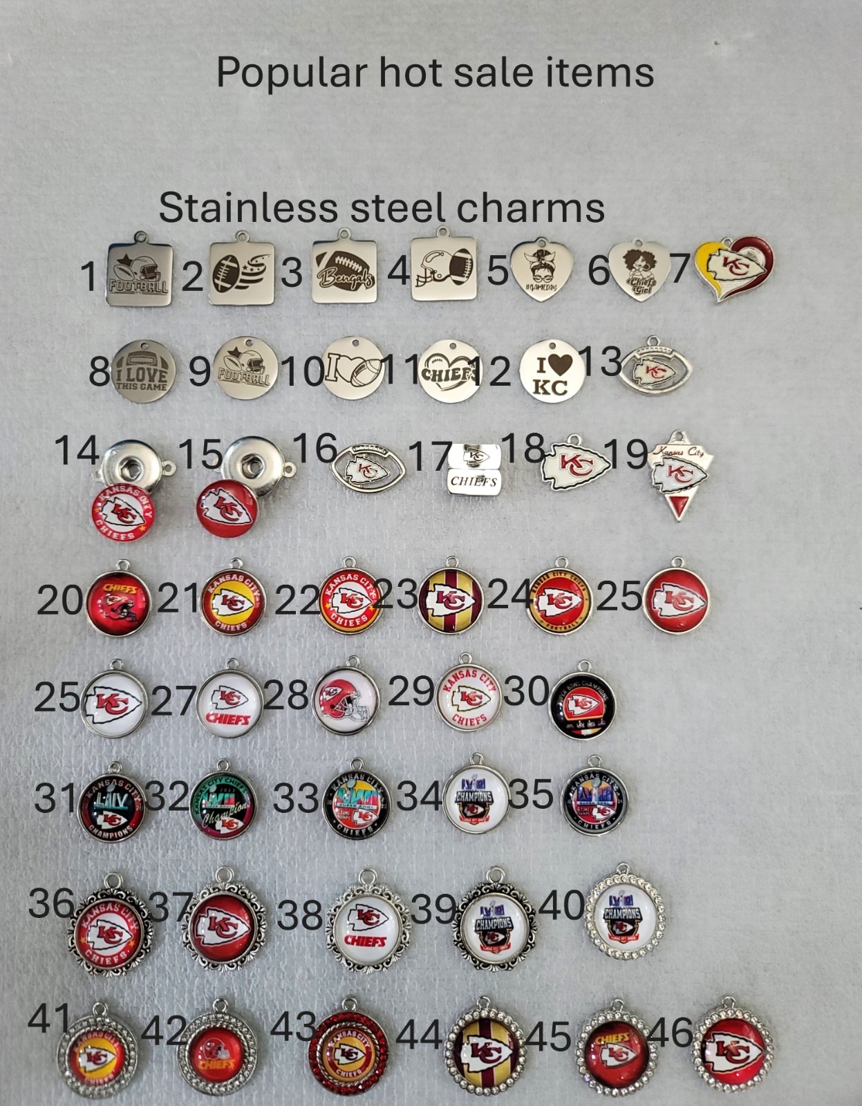 Sale from 2-4 beautiful charms of NFL Champion team KC Chiefs, CZ ...