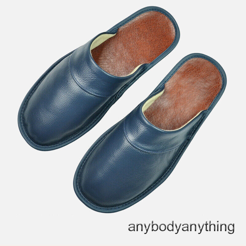 Men Real Leather Slippers Home Indoor House Women Soft Flat Soft Shoes ...