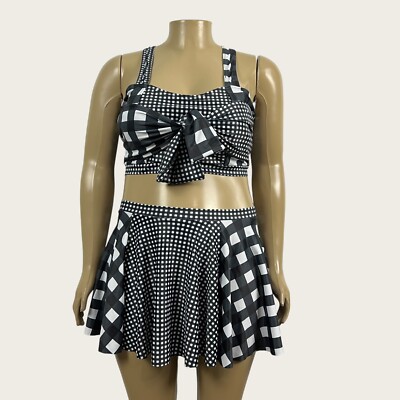 RoseGal 5X Woman PLUS Black White Plaid Bikini Swimsuit Two Piece Top Skirt Set | eBay