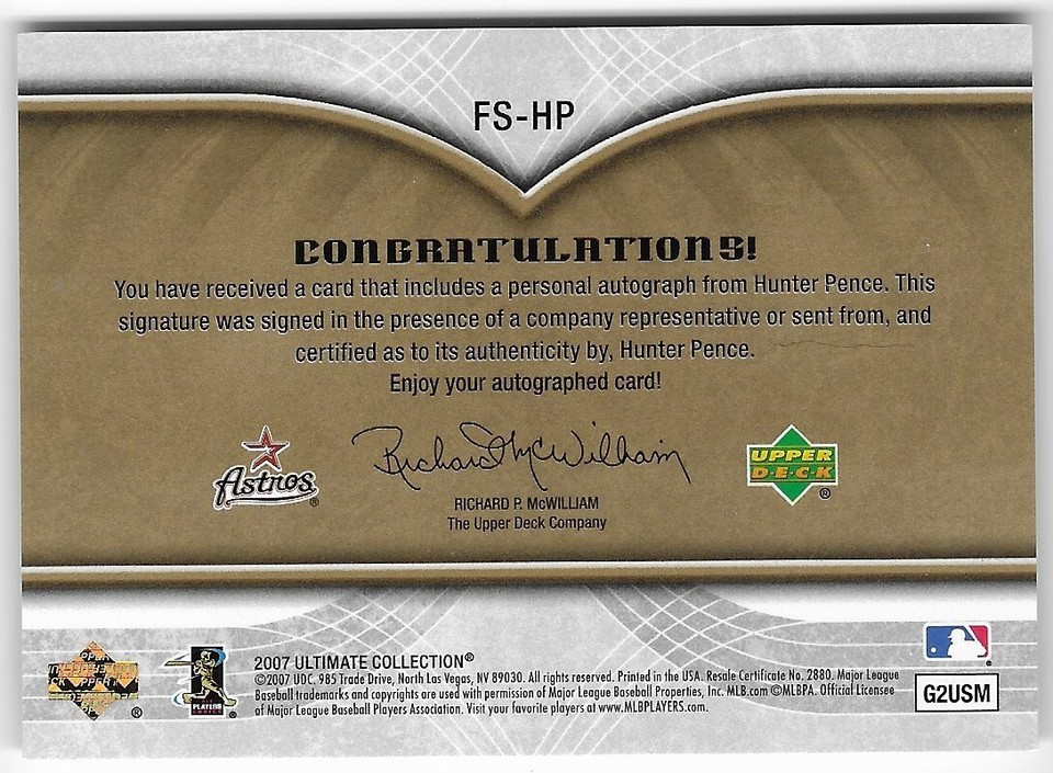 Hunter Pence 2007 Ultimate Collection Futures Autograph Rookie #FS-HP ...