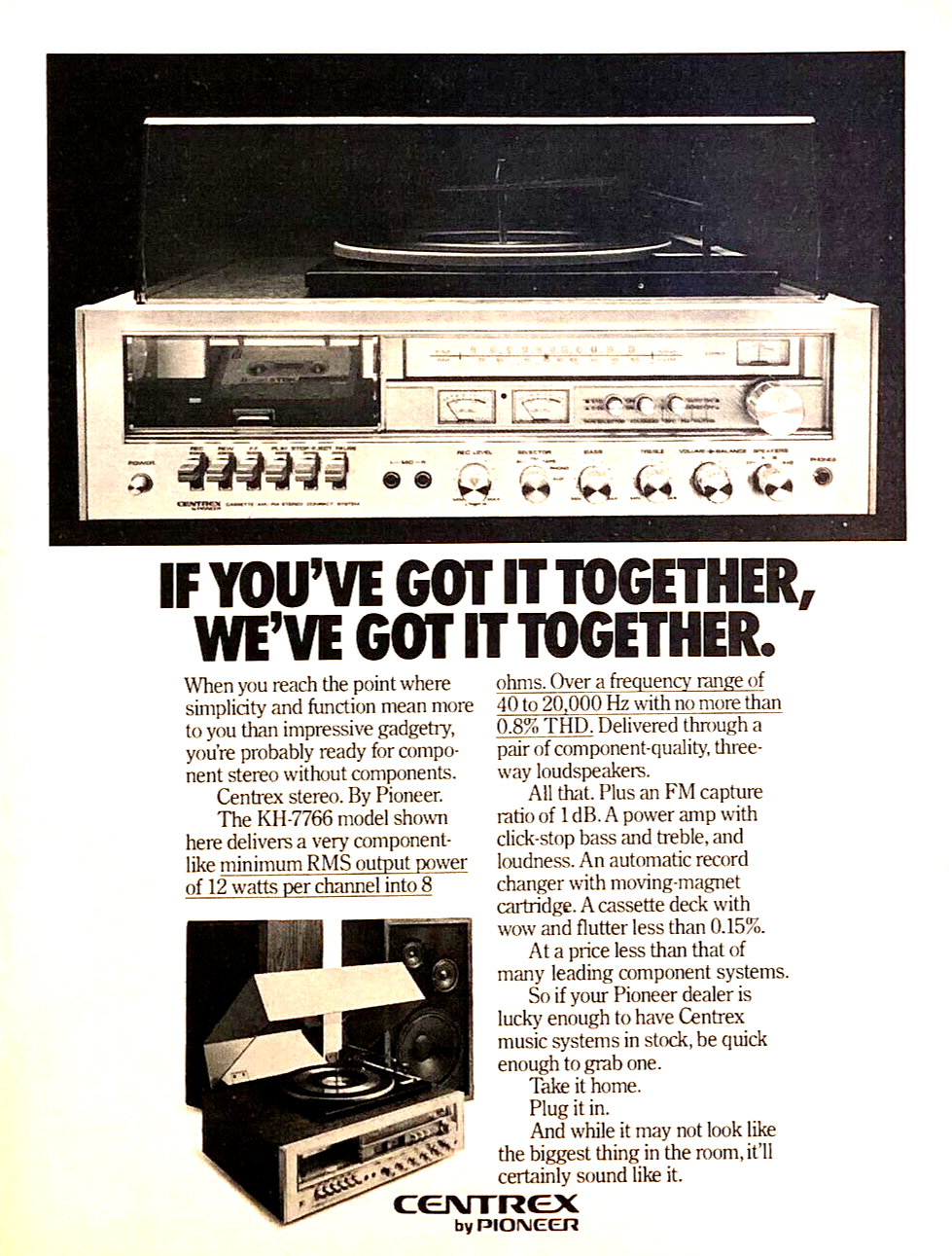 CENTREX STEREO WITH TURNTABLE BY PIONEER—MODEL KH 7766—VINTAGE 1970s ...