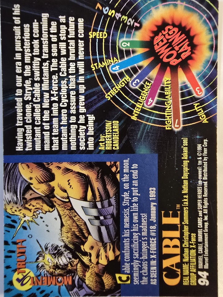 1994 Marvel Universe CABLE #94 Card Super Heroes X-Force EXC - PACK ...