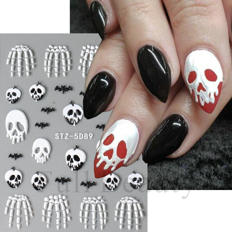 5D Nail Decals Halloween Horror Puppet Doll Bones Flame Evil Eyes ...