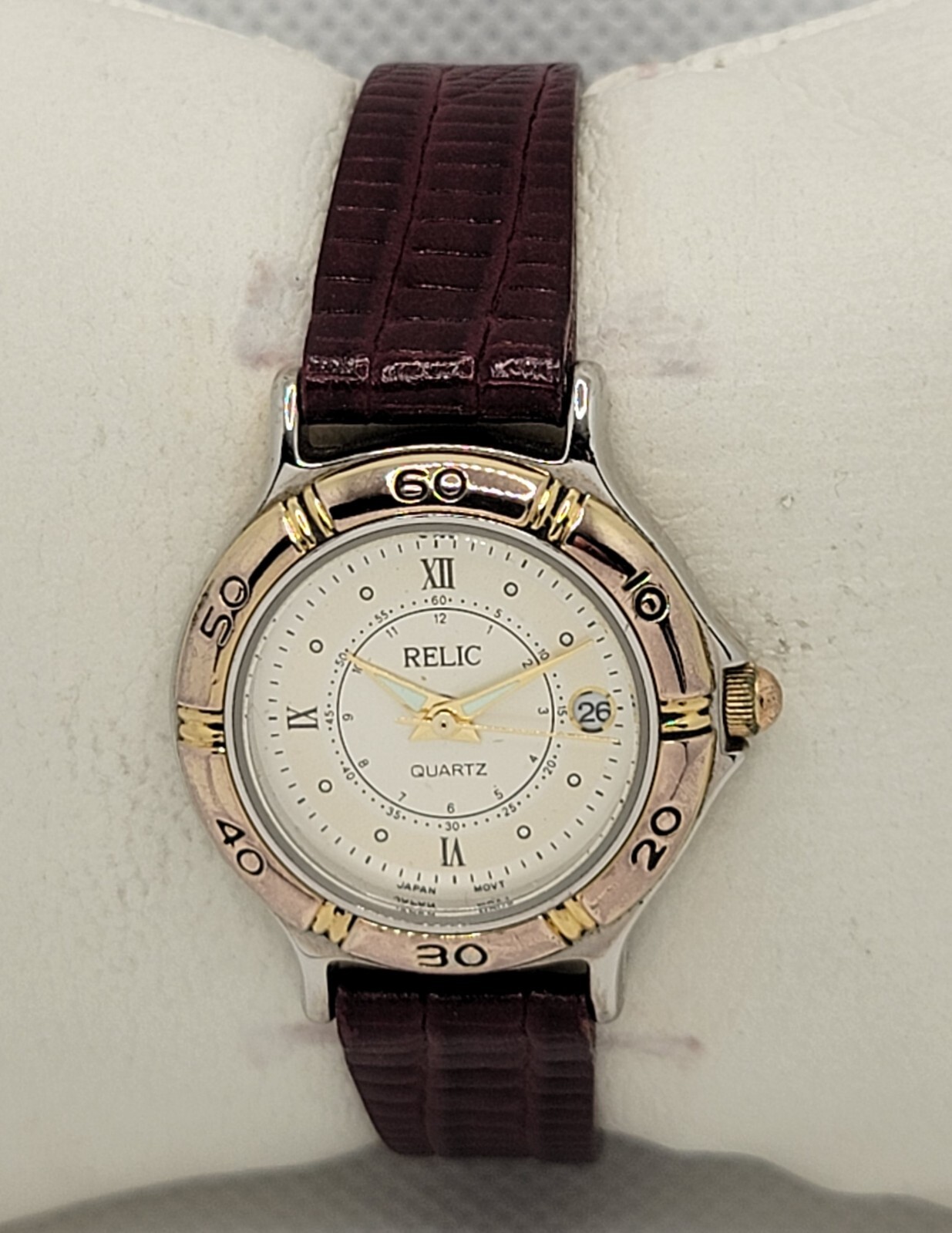 Ladies Relic Petite Silver Gold Tone Leather Band Analog Watch ZR-11102 ...