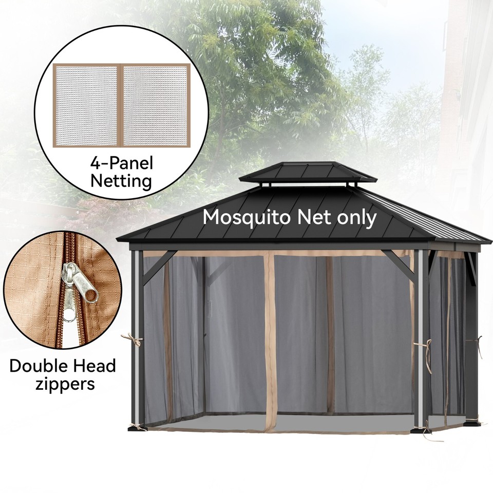10' x 12' Gazebo Mosquito Netting Replacement Universal 4-Panel ...