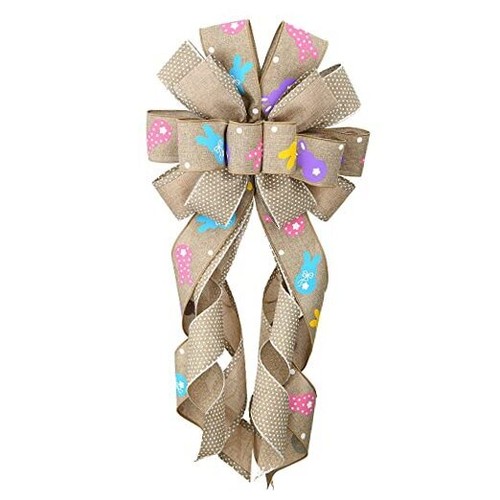 Easter Large Wreath Bows, Spring Easter Colorful Bunny Rabbit Bows Gray ...