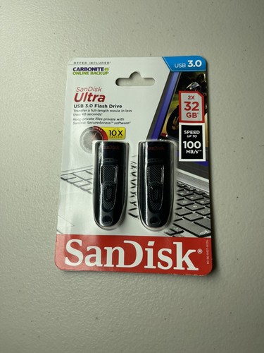 2 SanDisk Ultra USB 3.0 Flash Drives CZ48 New Sealed 2 x 32GB Up To 100 ...