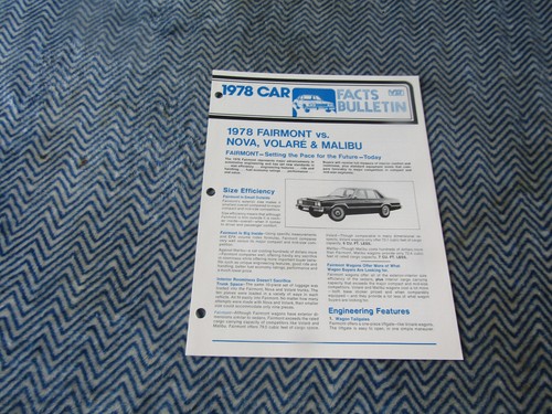 1978 FORD FAIRMONT VS NOVA VOLARE AND MALIBU DEALER ALBUM FACTS ...