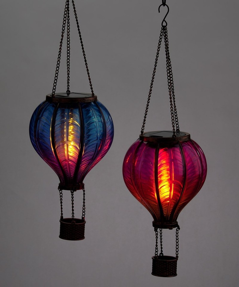 Flickering Solar Light Hot Air Balloon Hanging Set of 2 Whimsical ...
