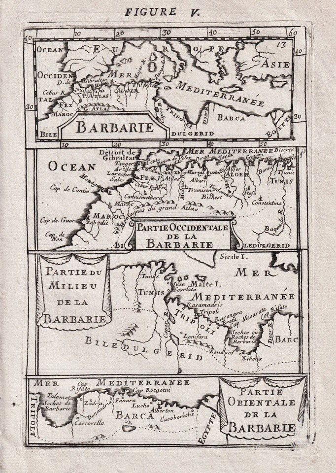 Africa Barbary Coast North Morocco Algeria Tunisia Libya Map Mallet ...
